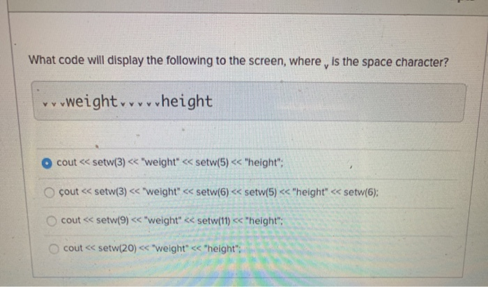 Solved What code will display the following to the screen, | Chegg.com