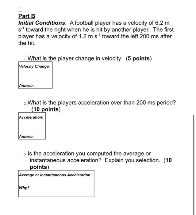 Solved Part B Initial Conditions: A football player has a | Chegg.com