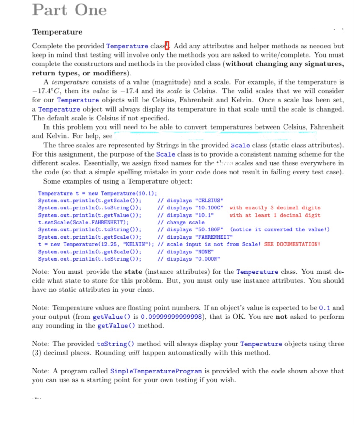 Solved Part OneTemperatureComplete the provided Temperature | Chegg.com