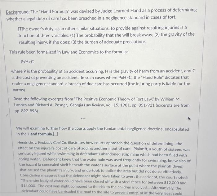 Solved ackground: The "Hand Formula" was devised by Judge | Chegg.com