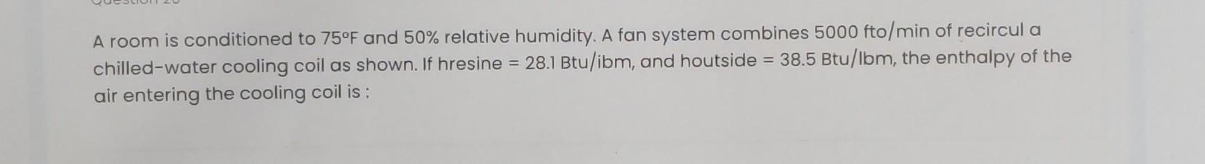 Solved A room is conditioned to 75∘F and 50% relative | Chegg.com