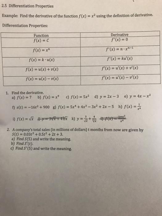 Solved 2.5 Differentiation Properties Example: Find the | Chegg.com