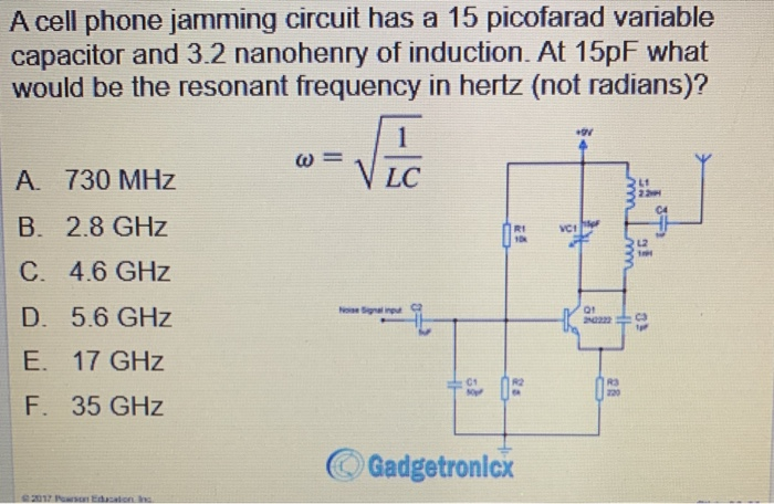 Solved A cell phone jamming circuit has a 15 picofarad | Chegg.com