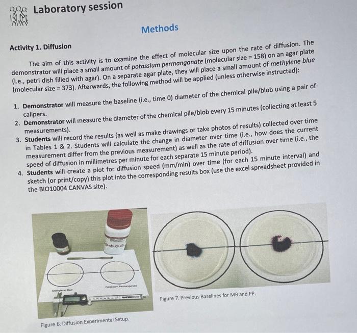 Table 1, Diffusion of Methylene Blue. Plot of MB | Chegg.com
