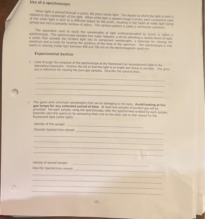 Solved Use of a spectroscope When light is passed through a | Chegg.com