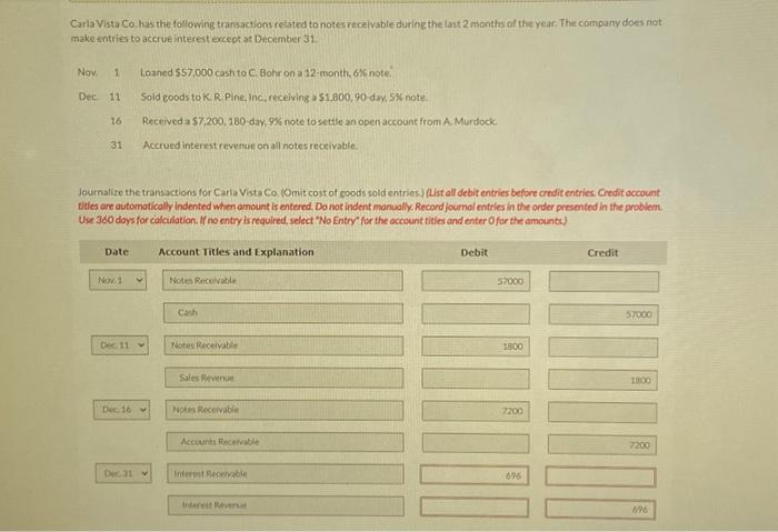 Solved Carla Vista Co has the following transactions related | Chegg.com