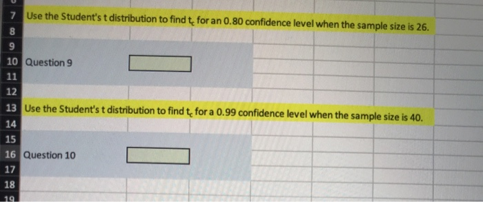 Solved I know the formulas to use are T.INV(probability, | Chegg.com