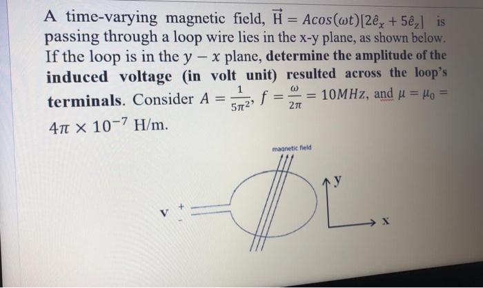 Solved A time-varying magnetic field, Ā = Acos(wt)[2êx + | Chegg.com