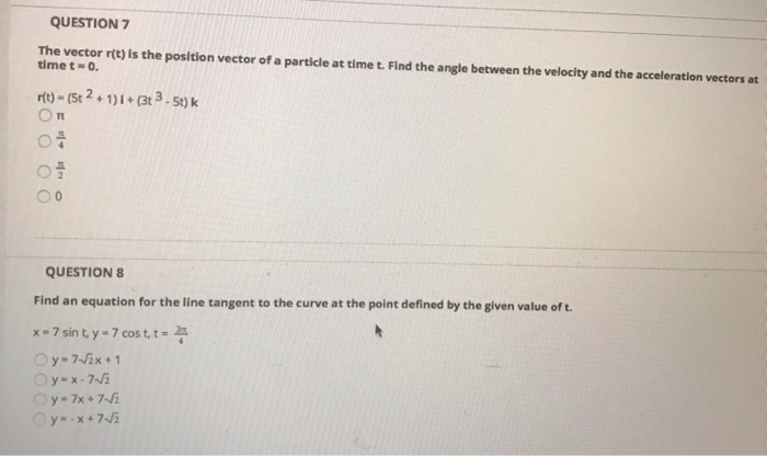 Solved QUESTION 7 The vector r(t) is the position vector of | Chegg.com