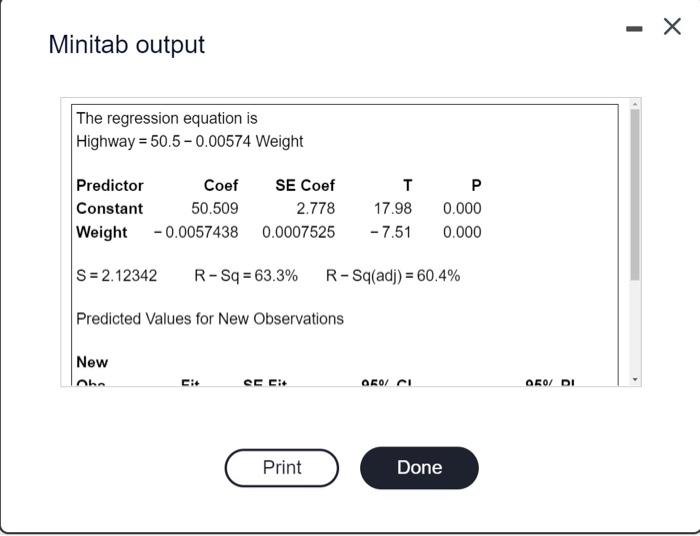 Solved The Minitab output shown below was obtained by using | Chegg.com