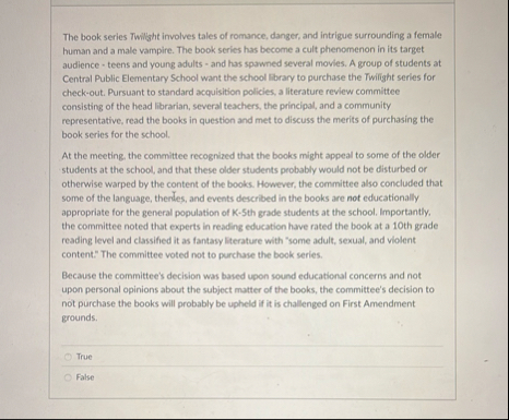 Solved The book series Twillaht involves tales of romance, | Chegg.com