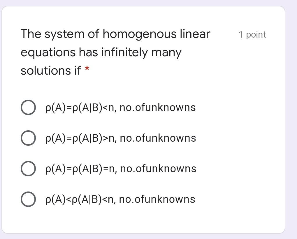 Solved 1 point The system of homogenous linear equations has | Chegg.com