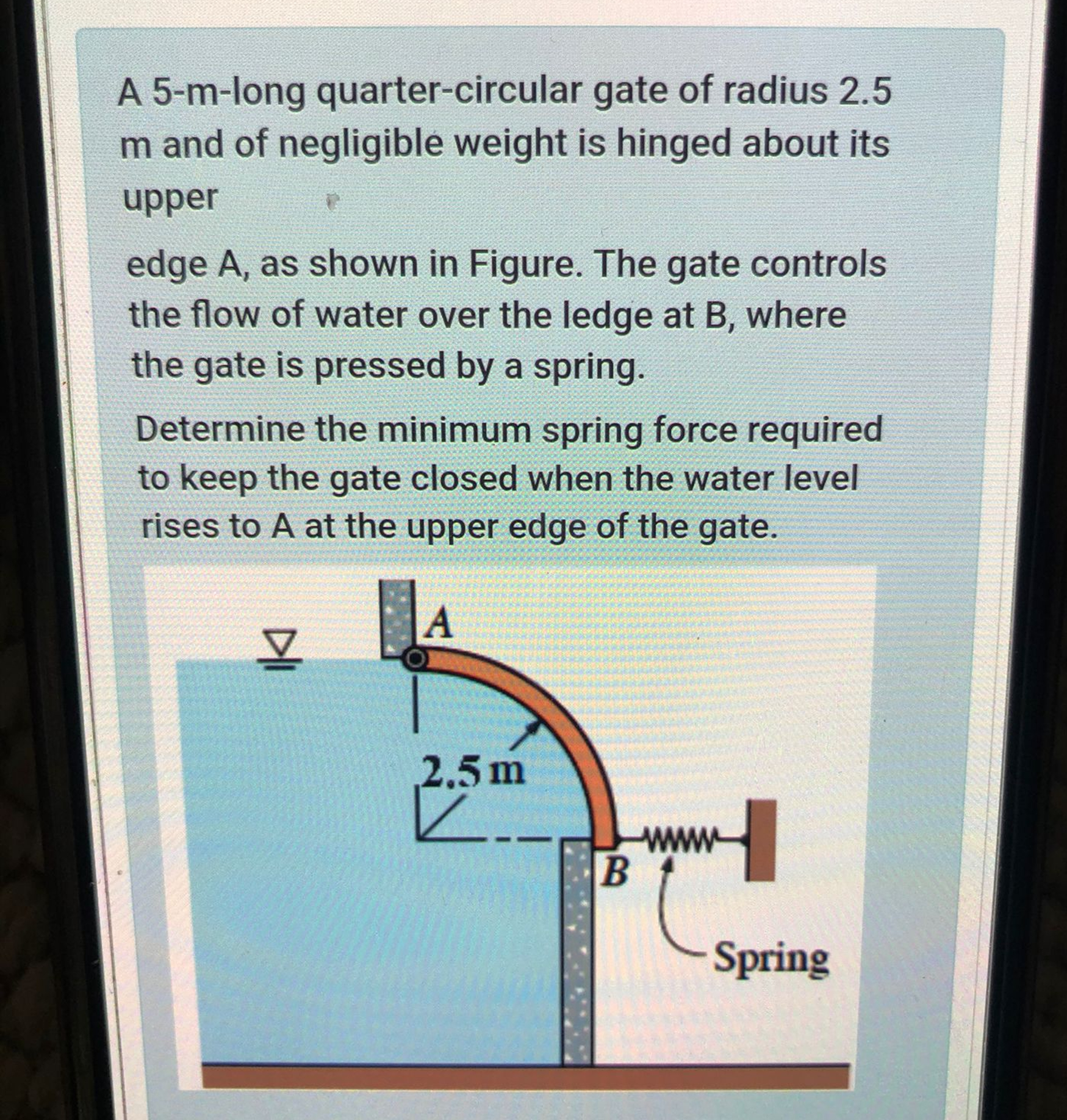 Solved A 5-m-long quarter-circular gate of radius 2.5 m ﻿and | Chegg.com