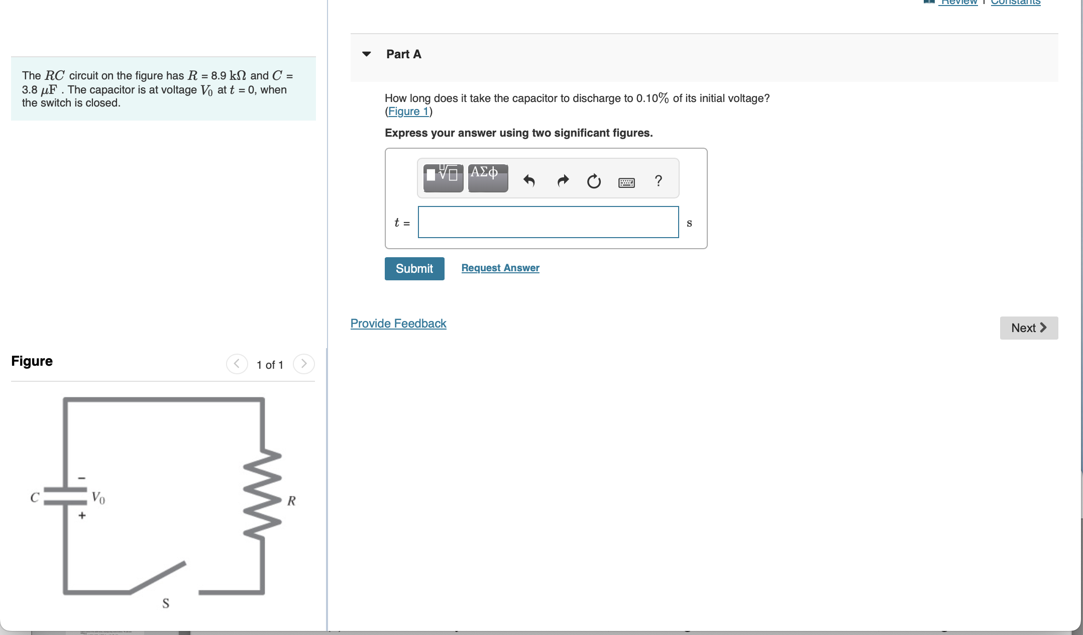 Solved Part AThe RC ﻿circuit on the figure has R=8.9kΩ ﻿and | Chegg.com