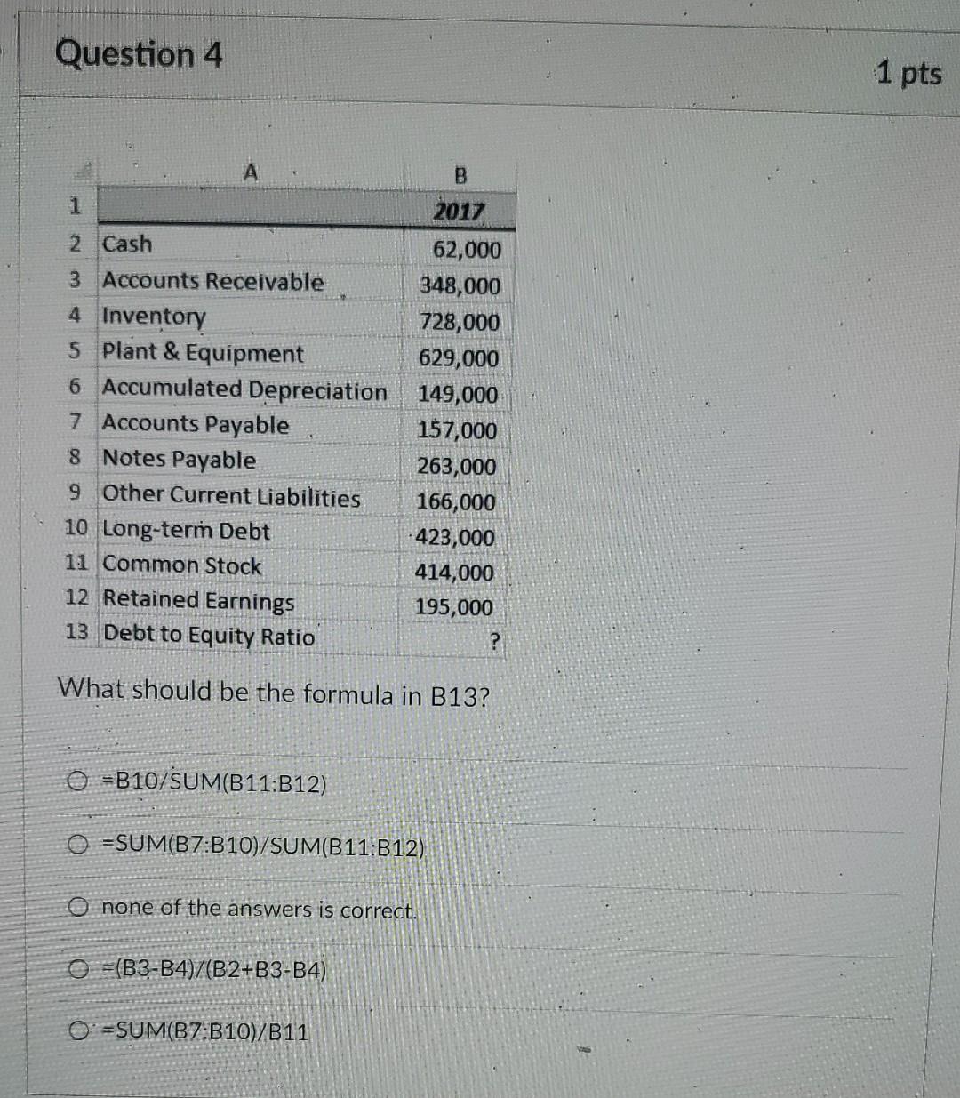 Solved Question 4 What should be the formula in B13? | Chegg.com