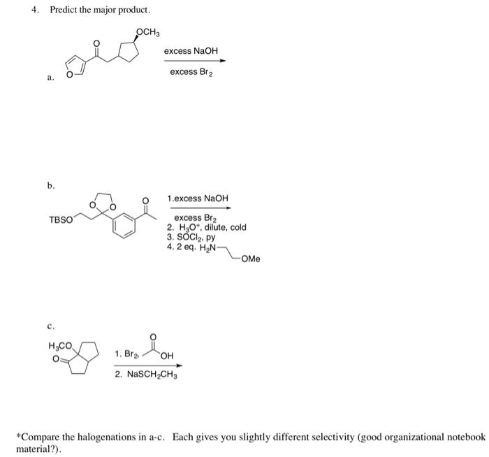 Solved 4. Predict the major product. a. excess Br2 excess | Chegg.com
