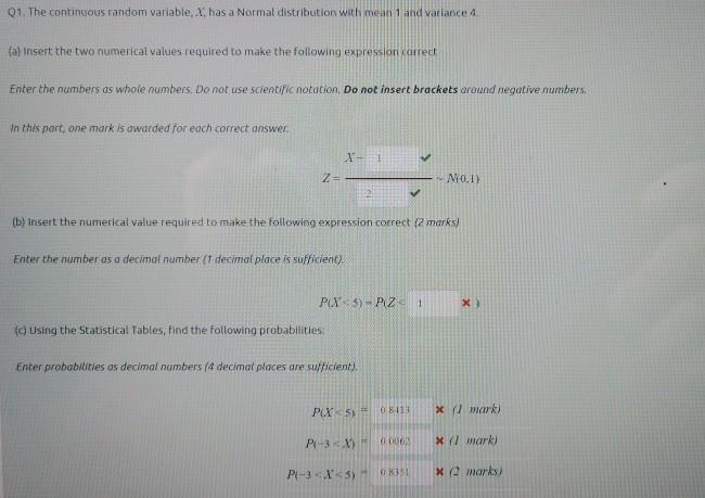 Solved 01. The continuous random variable..Xhas a Normal | Chegg.com