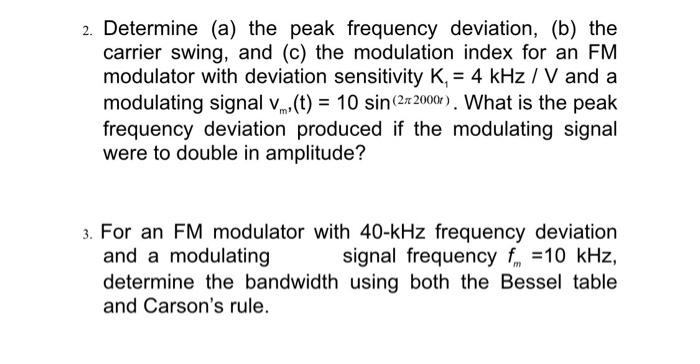 Solved 2 Determine A The Peak Frequency Deviation B