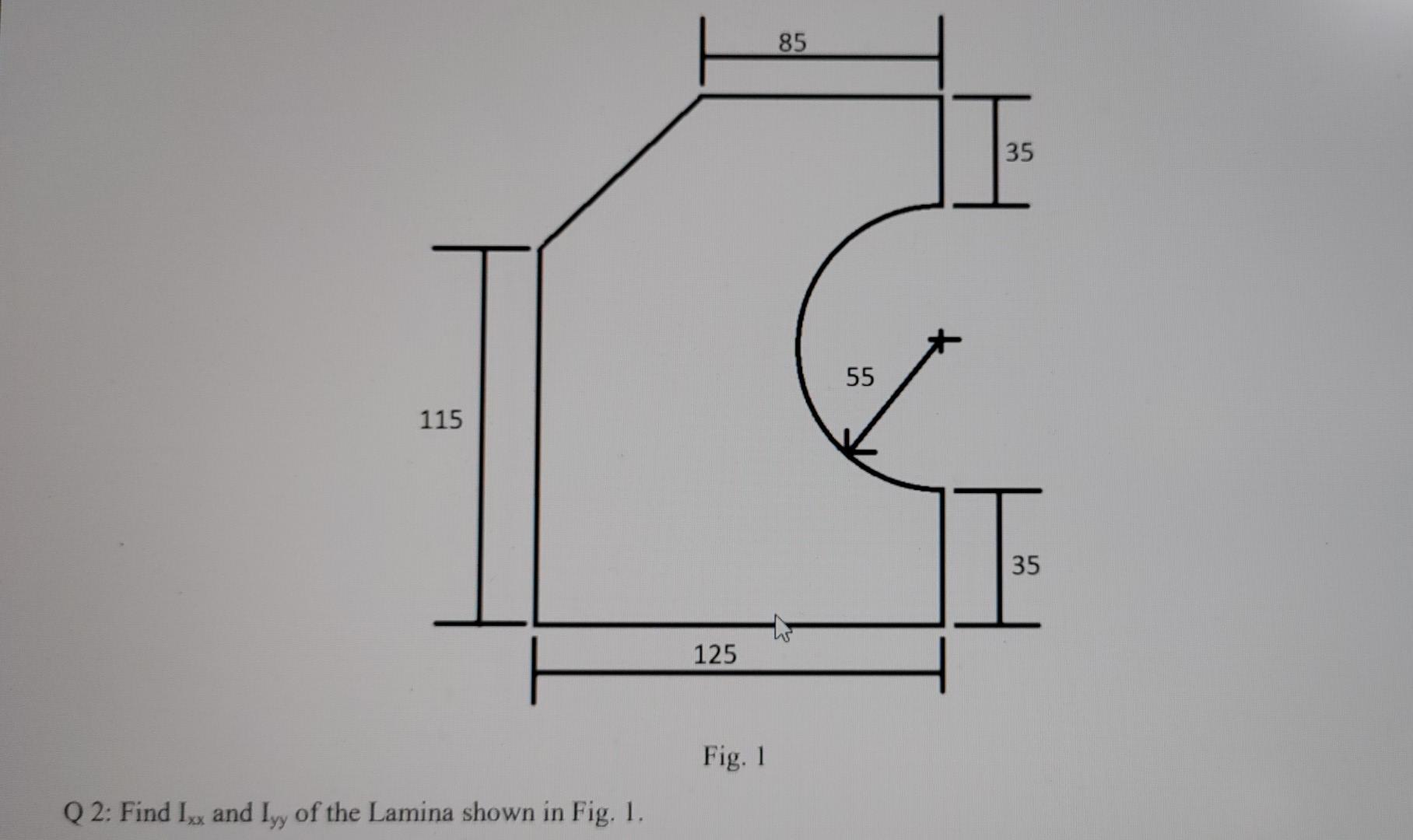 Solved 85 35 55 115 35 125 Fig. 1 Q2: Find Ixx and Iyy of | Chegg.com