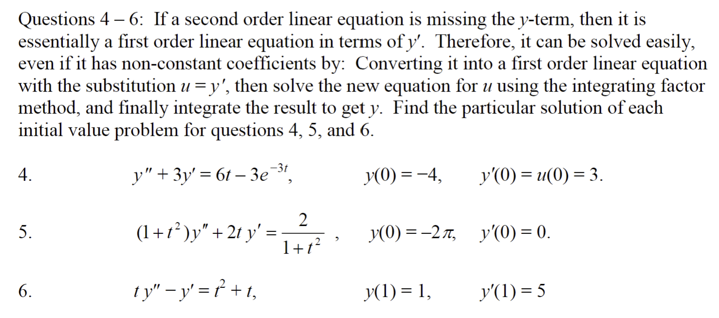 Solved Questions 4 6 If A Second Order Linear Equation Is
