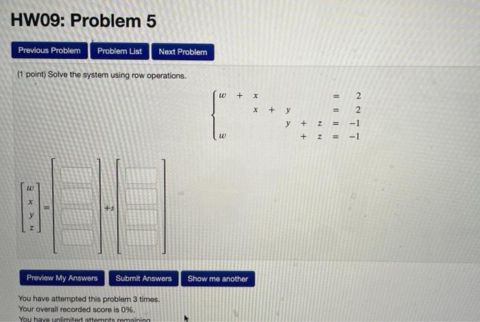 Solved (1 point) Solve the system using row operations. You | Chegg.com