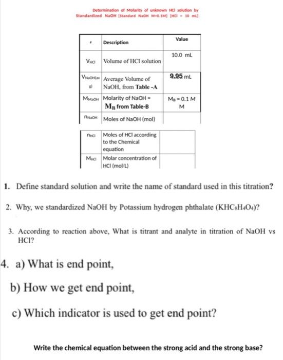 Solved Determination of Molarity of unknown HCl solution by | Chegg.com