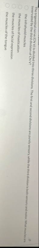 Solved The trigeminal nerve (CNV) ﻿is divided into three | Chegg.com