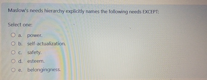 Solved Maslow's needs hierarchy explicitly names the | Chegg.com