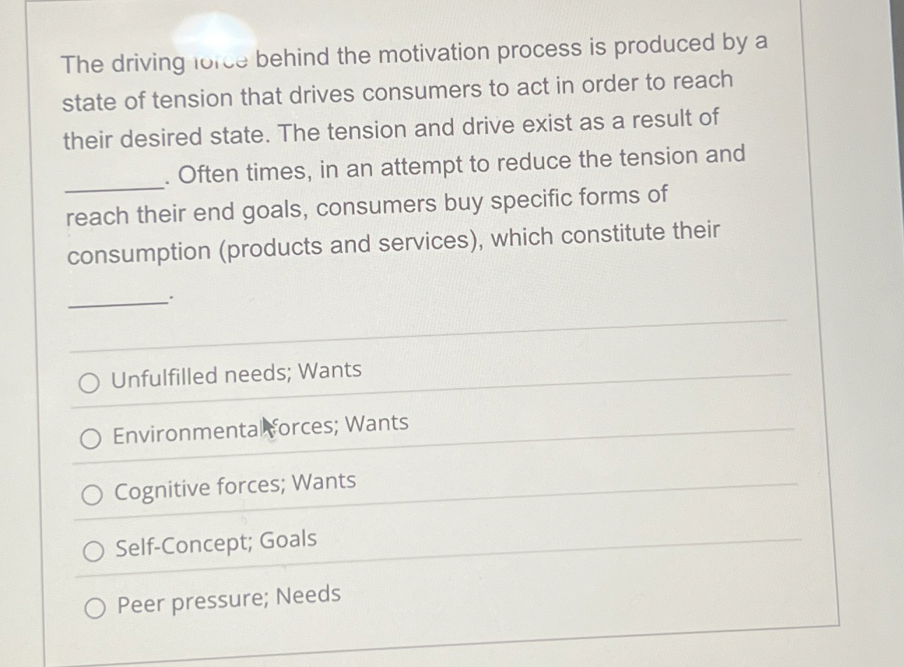 Solved The driving luice behind the motivation process is | Chegg.com