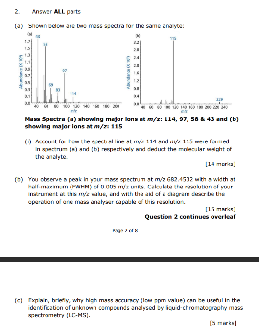 Solved Answer ALL parts(a) ﻿Shown below are two mass spectra | Chegg.com