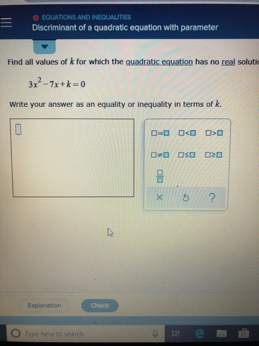 Solved O EQUATIONS AND INEQUALITIES Discriminant of a | Chegg.com