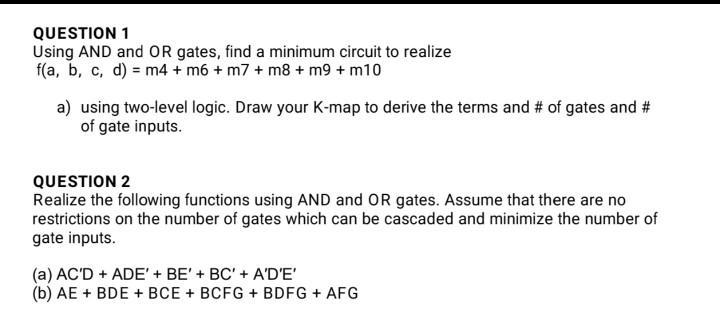 Solved QUESTION 1 Using AND and OR gates, find a minimum | Chegg.com