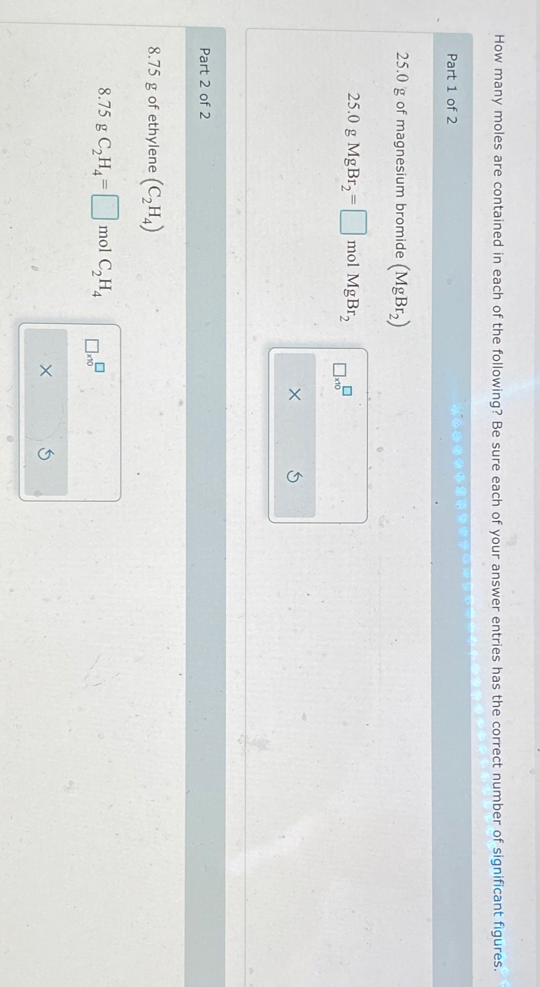 Solved How many moles are contained in each of the | Chegg.com