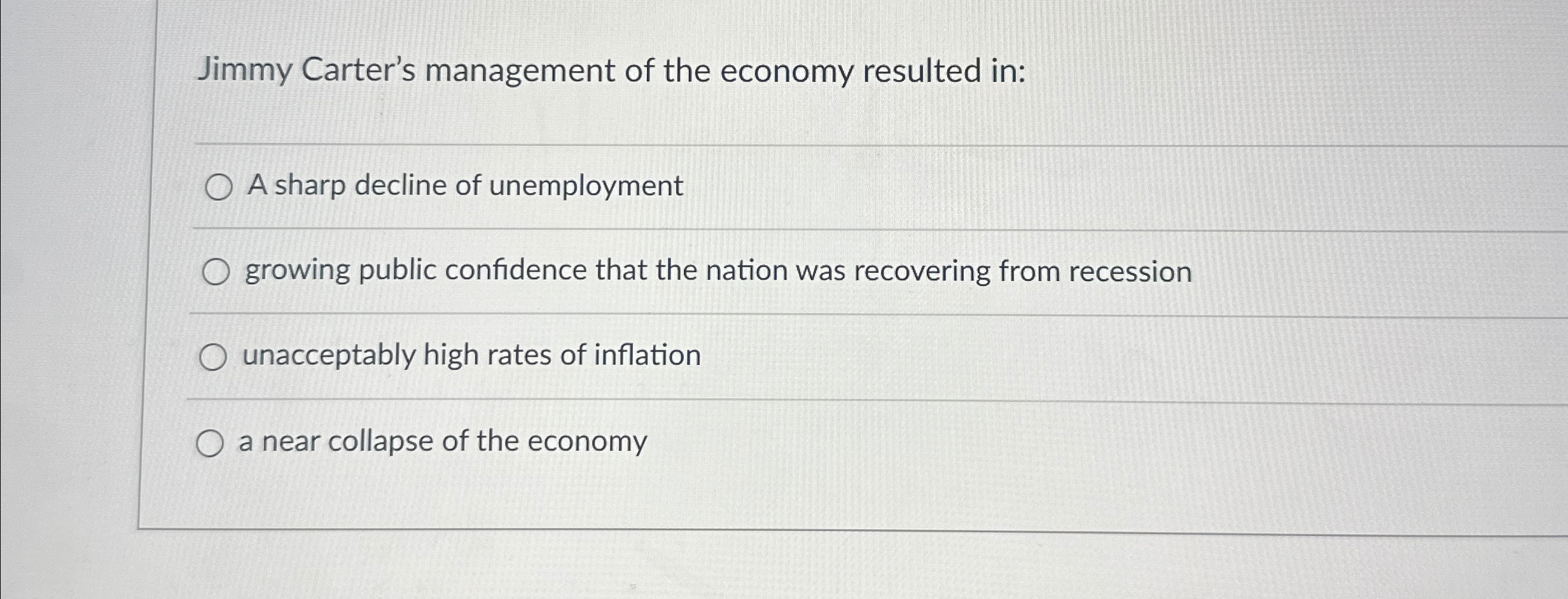Solved Jimmy Carter's management of the economy resulted | Chegg.com