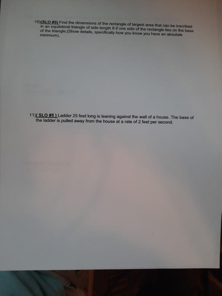 Solved 10)(SLO #5) Find the dimensions of the rectangle of | Chegg.com