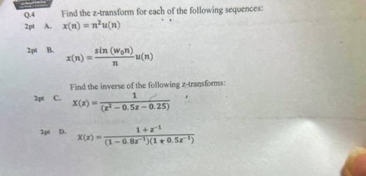 Solved Find the z -transform for each of the following | Chegg.com