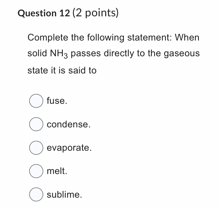 Solved Question 12 (2 ﻿points)Complete the following | Chegg.com