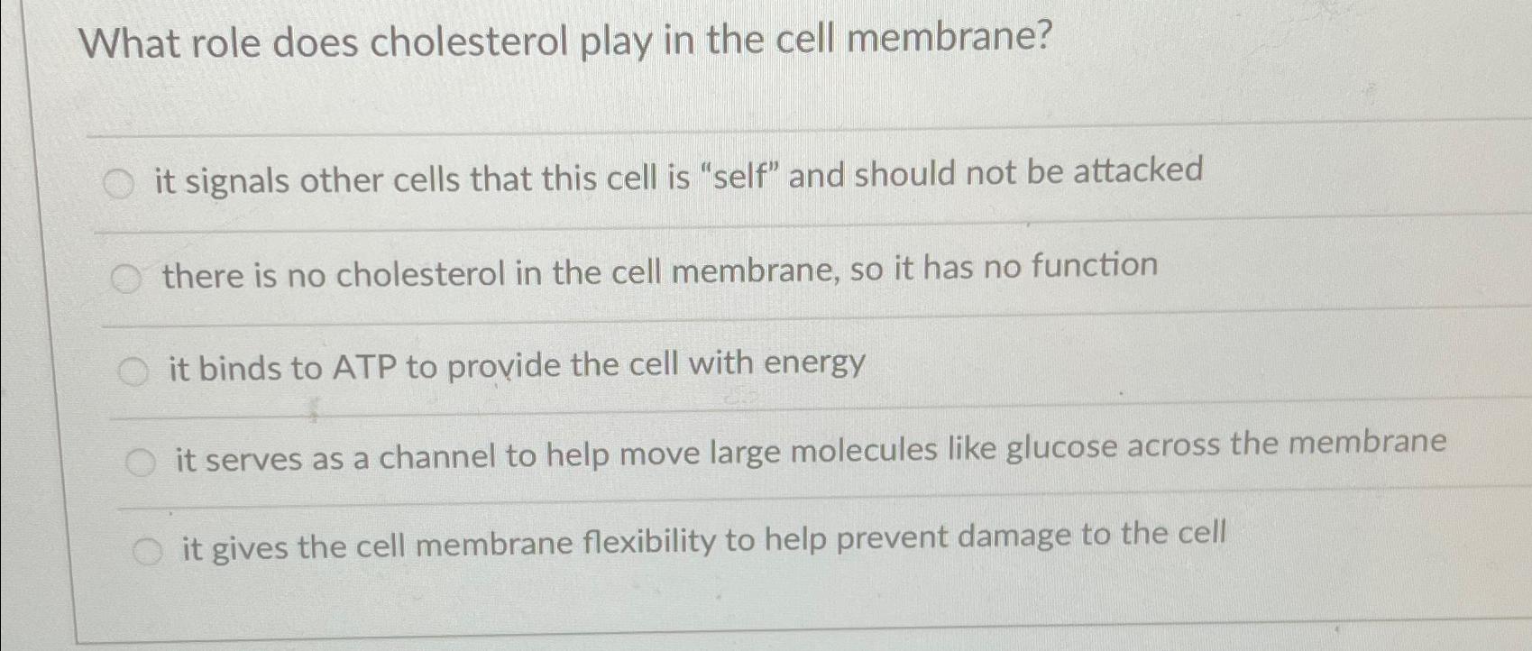 Solved What role does cholesterol play in the cell | Chegg.com
