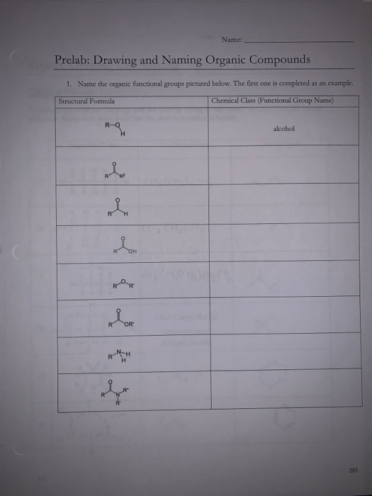 Solved Name: Prelab: Drawing and Naming Organic Compounds 1. | Chegg.com