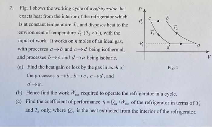Solved 2. Fig. 1 shows the working cycle of a refrigerator | Chegg.com