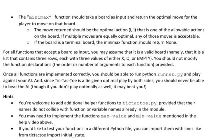 Solved Using Minimax, implement an Al to play Tic-Tac-Toe | Chegg.com