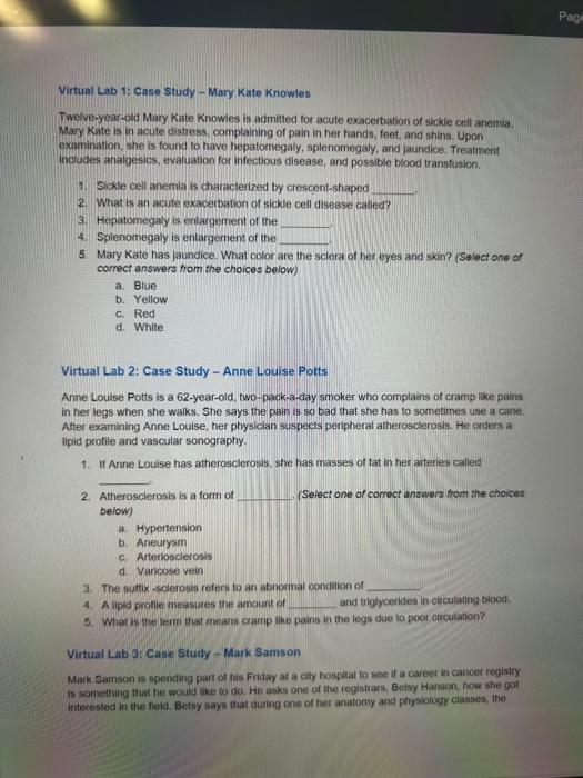 Solved Virtual Lab 1: Case Study - Mary Kate Knowles | Chegg.com