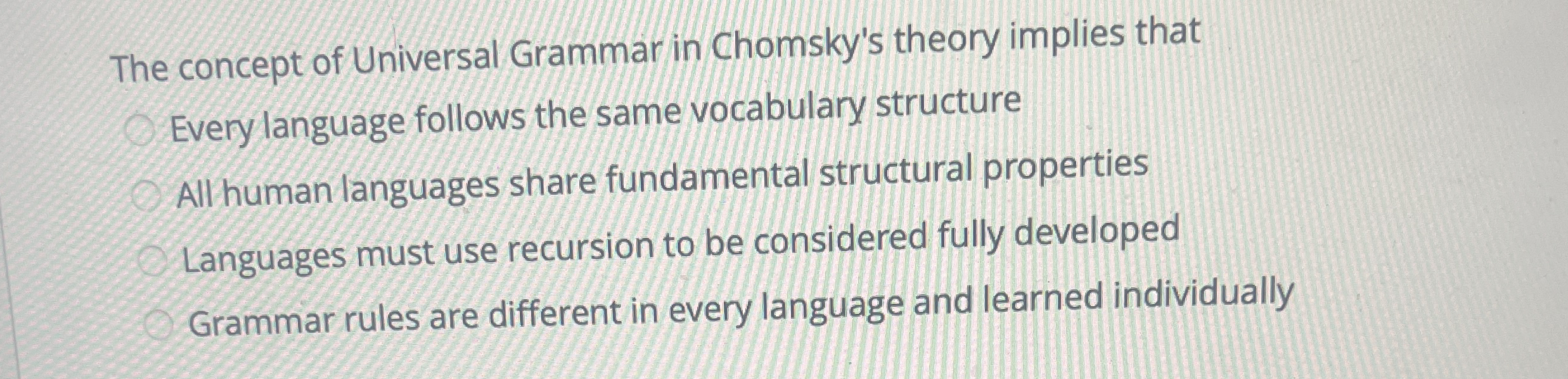 Solved The concept of Universal Grammar in Chomsky's theory | Chegg.com