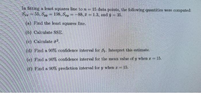 Solved In fitting a least squares line to n=15 data points, | Chegg.com