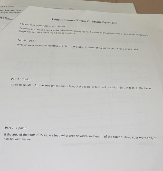 Solved Table Problem Solving Que Equations to setores Part 1 | Chegg.com