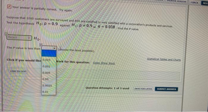 Solved PRINTER VERSTON 4 BACK NEX Your answer is partially | Chegg.com