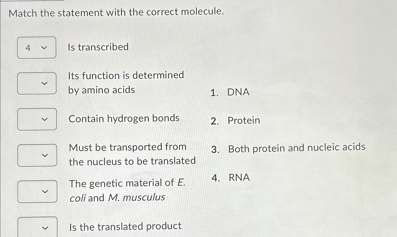 Solved Match the statement with the correct molecule.Is | Chegg.com