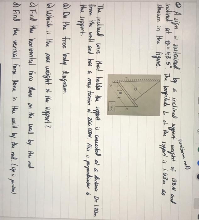 Solved (uniform rod) & A sign is sustained by a inclined | Chegg.com