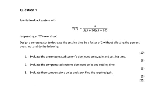 Solved Question 1A unity feedback system | Chegg.com