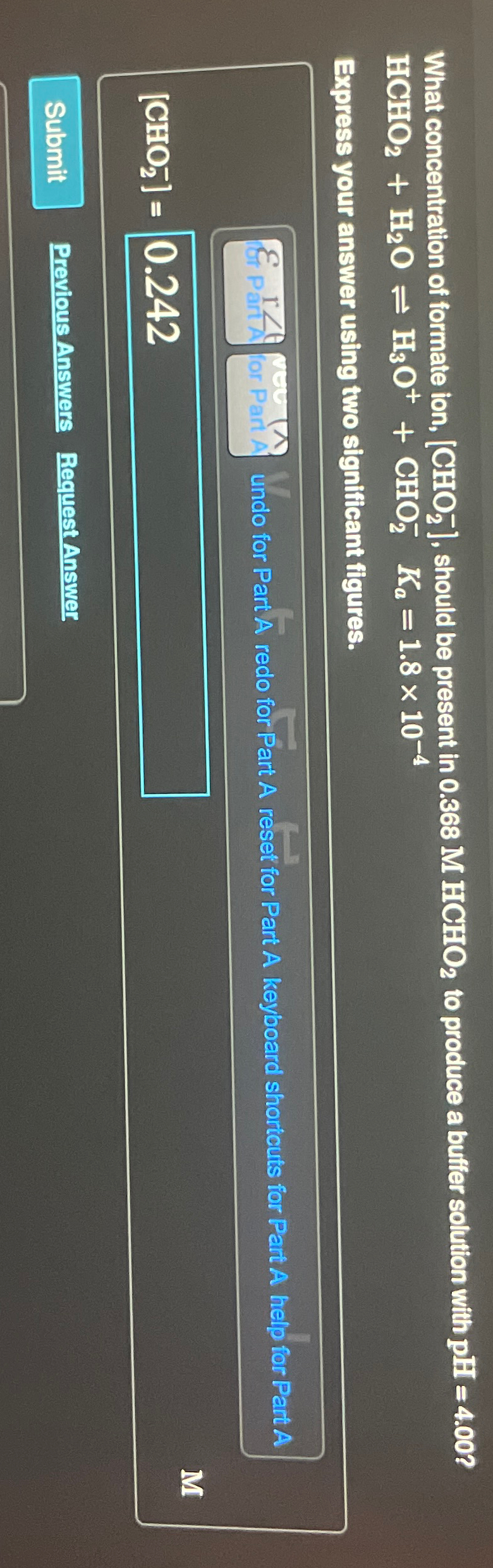Solved What concentration of formate ion, CHO2-, ﻿should be | Chegg.com